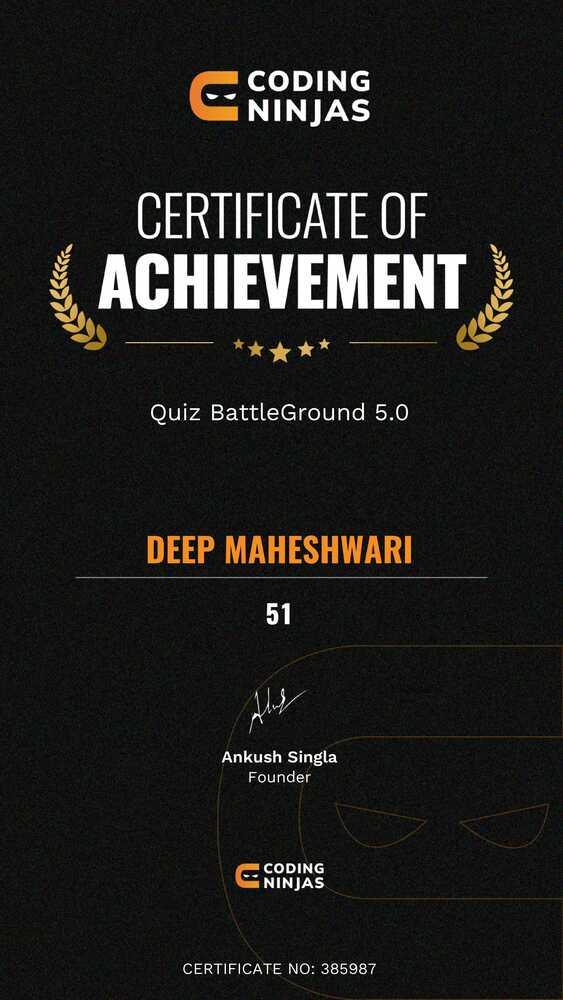 Deep Maheshwari on LinkedIn: Codingninjas | Achievement Deep Maheshwari on LinkedIn: Codingninjas | Achievement
