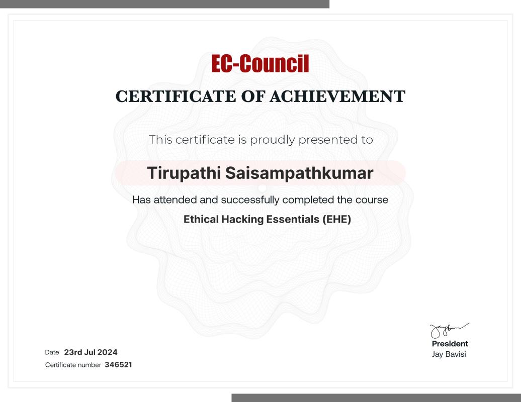 Sampath Mudiraj on LinkedIn: Ethical Hacking Essentials (EHE) Sampath Mudiraj on LinkedIn: Ethical Hacking Essentials (EHE)