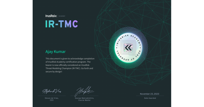Ajay Kumar on LinkedIn: Certified - IriusRisk Threat Modeling • Ajay ... Ajay Kumar on LinkedIn: Certified - IriusRisk Threat Modeling • Ajay ...
