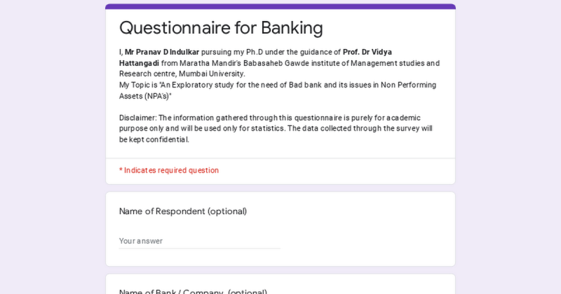 Pranav Indulkar on LinkedIn: Questionnaire for Banking Pranav Indulkar on LinkedIn: Questionnaire for Banking