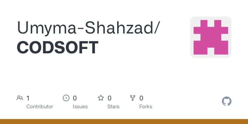 Umyma Shahzad on LinkedIn: GitHub - Umyma-Shahzad/CODSOFT Umyma Shahzad on LinkedIn: GitHub - Umyma-Shahzad/CODSOFT