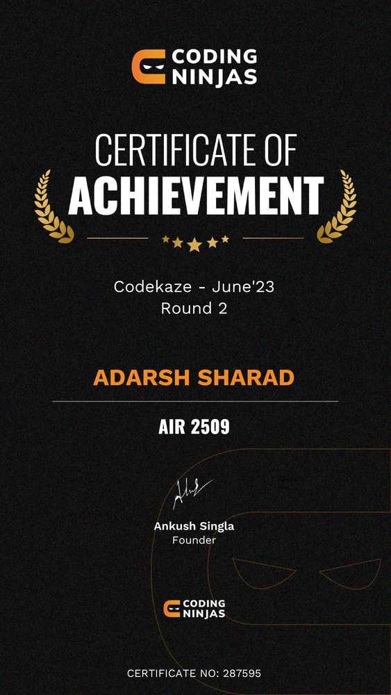 Adarsh Sharad Pandey on LinkedIn: Codingninjas | Achievement Adarsh Sharad Pandey on LinkedIn: Codingninjas | Achievement