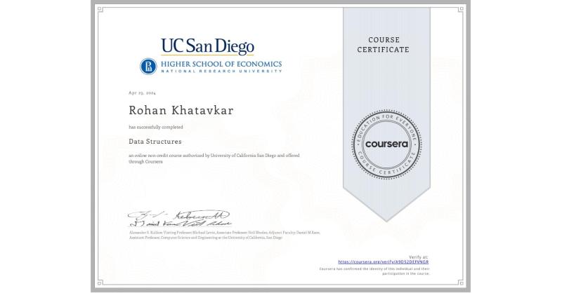 Rohan Khatavkar on LinkedIn: Completion Certificate for Data Structures Rohan Khatavkar on LinkedIn: Completion Certificate for Data Structures