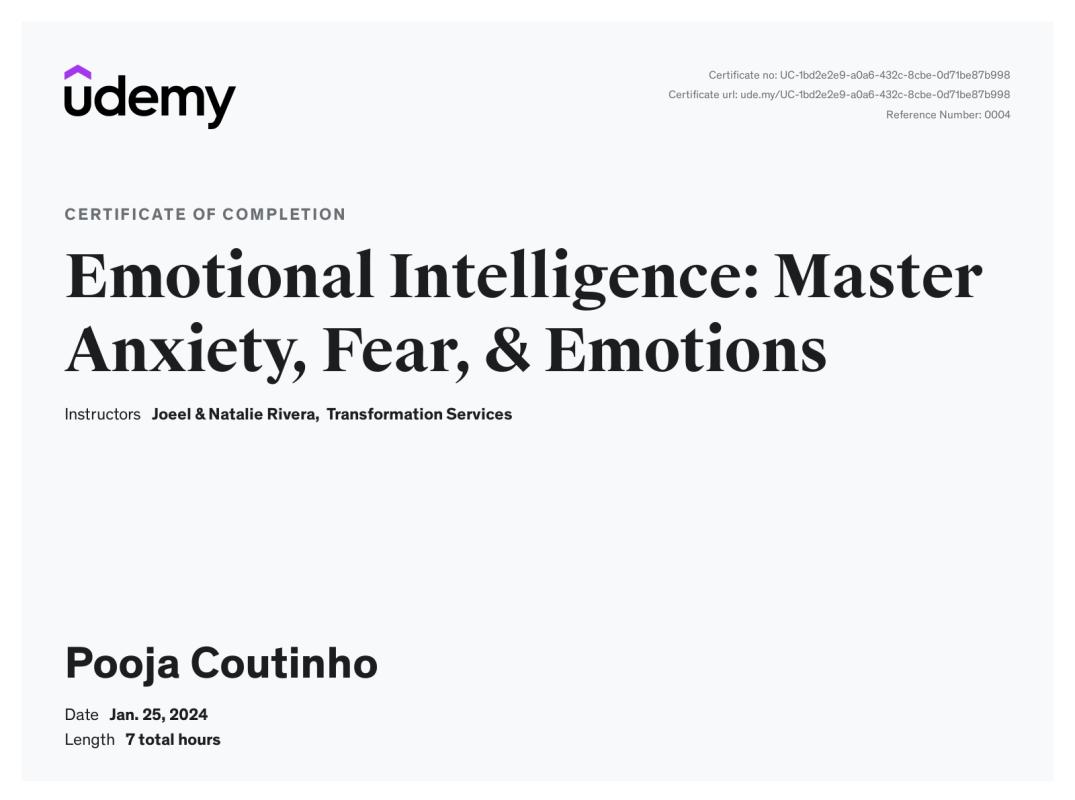 Pooja Coutinho on LinkedIn: Udemy Course Completion Certificate Pooja Coutinho on LinkedIn: Udemy Course Completion Certificate