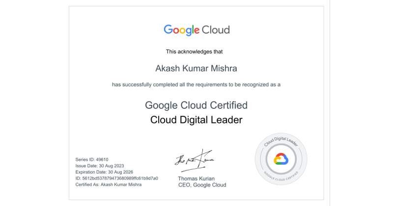 Akash Mishra on LinkedIn: Cloud Digital Leader • Akash Kumar Mishra ... Akash Mishra on LinkedIn: Cloud Digital Leader • Akash Kumar Mishra ...