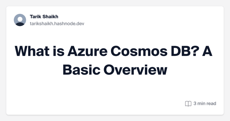 Tarik Shaikh on LinkedIn: Azure Cosmos DB: Basic Overview Tarik Shaikh on LinkedIn: Azure Cosmos DB: Basic Overview