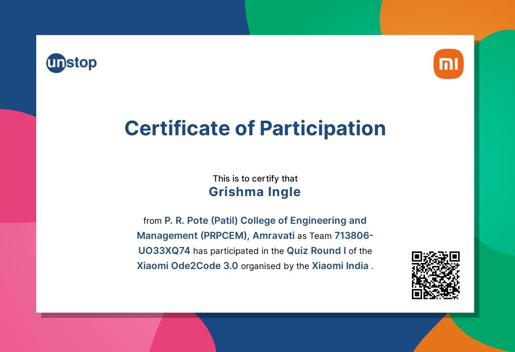 Grishma Ingle on LinkedIn: Certificate of Participation Grishma Ingle on LinkedIn: Certificate of Participation