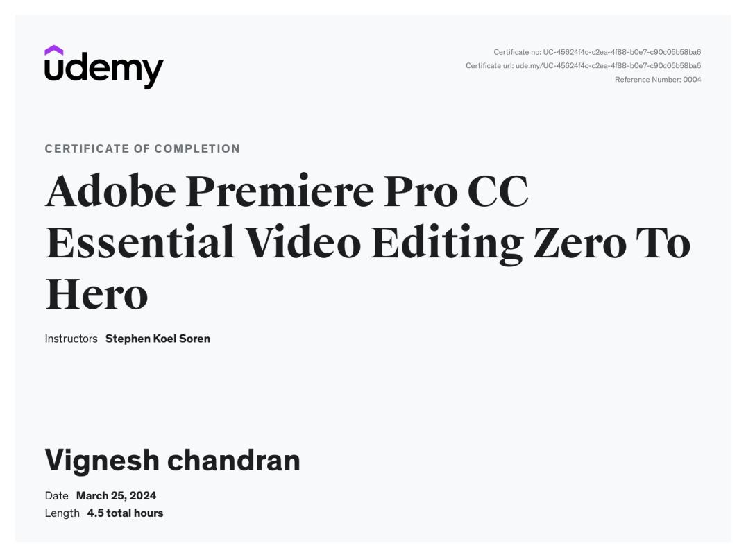 Vignesh Chandran on LinkedIn: Udemy Course Completion Certificate Vignesh Chandran on LinkedIn: Udemy Course Completion Certificate