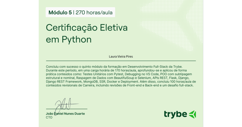 Laura V. on LinkedIn: Certificação Eletiva em Python • Laura Vieira ... Laura V. on LinkedIn: Certificação Eletiva em Python • Laura Vieira ...