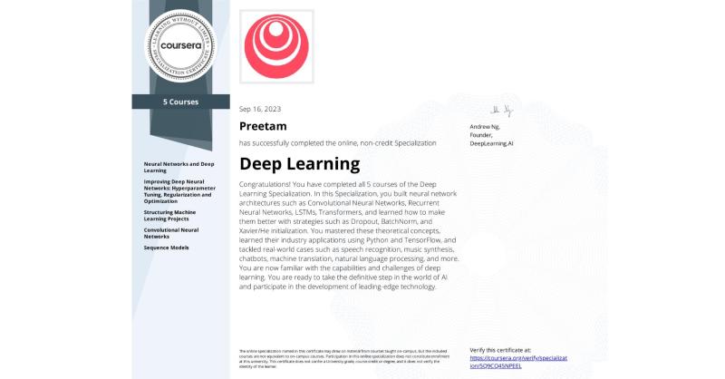 Preetam Chauhan on LinkedIn: Completion Certificate for Deep Learning Preetam Chauhan on LinkedIn: Completion Certificate for Deep Learning