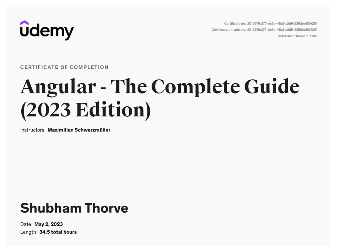 Shubham Thorve on LinkedIn: Udemy Course Completion Certificate Shubham Thorve on LinkedIn: Udemy Course Completion Certificate