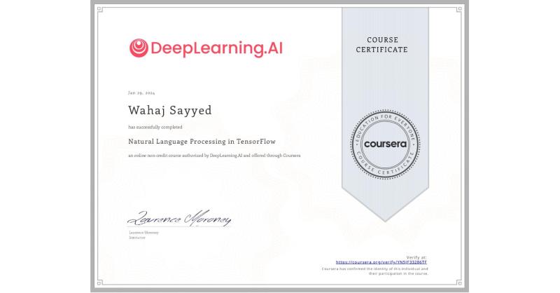 Wahaj Sayyed on LinkedIn: Completion Certificate for Natural Language ... Wahaj Sayyed on LinkedIn: Completion Certificate for Natural Language ...