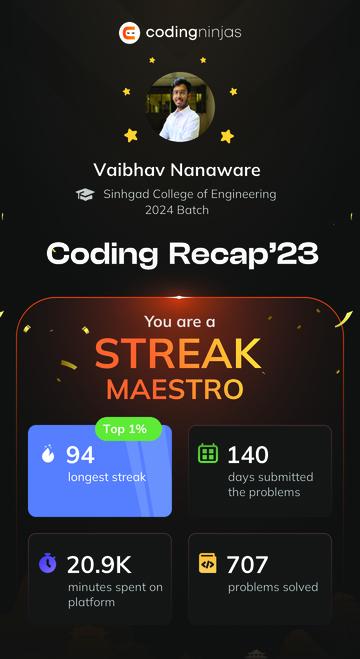 Vaibhav Nanaware on LinkedIn: Coding Recap'23 | Coding Ninjas Vaibhav Nanaware on LinkedIn: Coding Recap'23 | Coding Ninjas