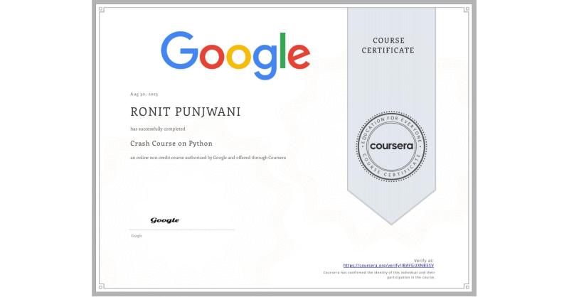 Ronit Punjwani on LinkedIn: Completion Certificate for Crash Course on ... Ronit Punjwani on LinkedIn: Completion Certificate for Crash Course on ...