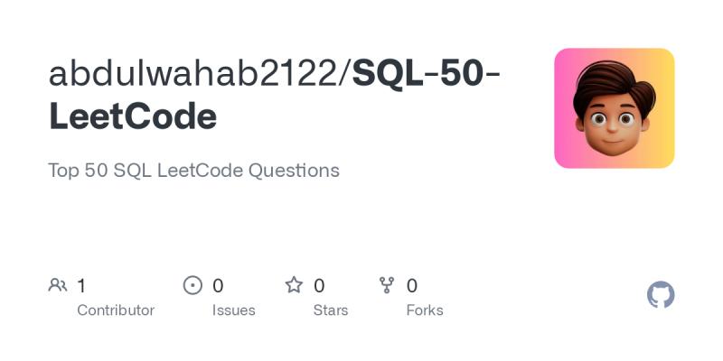 🌟 Solved 7 of LeetCode SQL 50 Questions! 🚀 Follow me on GitHub! | Abdul ... 🌟 Solved 7 of LeetCode SQL 50 Questions! 🚀 Follow me on GitHub! | Abdul ...