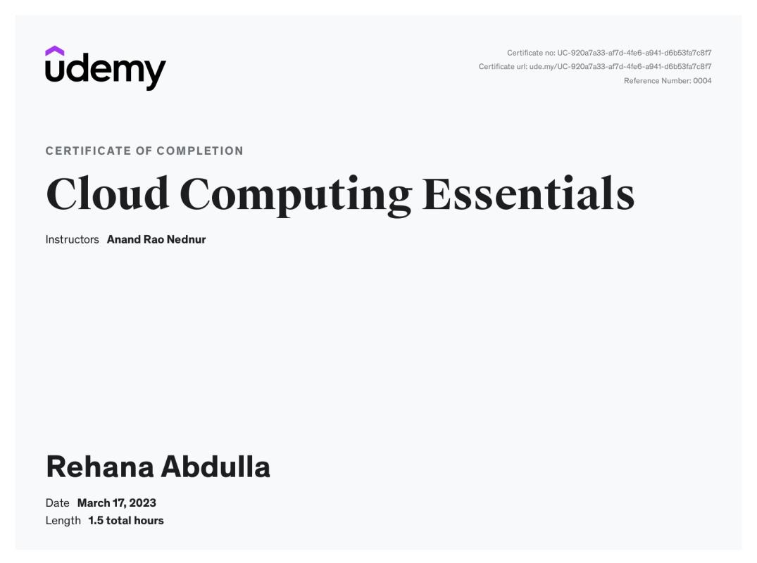 Rehana Abdulla on LinkedIn: Udemy Course Completion Certificate Rehana Abdulla on LinkedIn: Udemy Course Completion Certificate