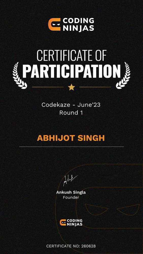 Abhijot Singh on LinkedIn: Codingninjas | Participation Abhijot Singh on LinkedIn: Codingninjas | Participation