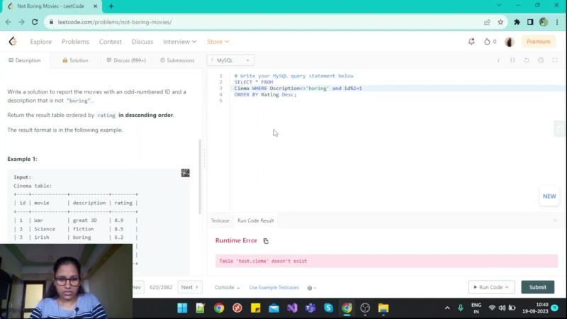Rinka Sai on LinkedIn: #day6 620. Not Boring Movies Leetcode SQL ... Rinka Sai on LinkedIn: #day6 620. Not Boring Movies Leetcode SQL ...