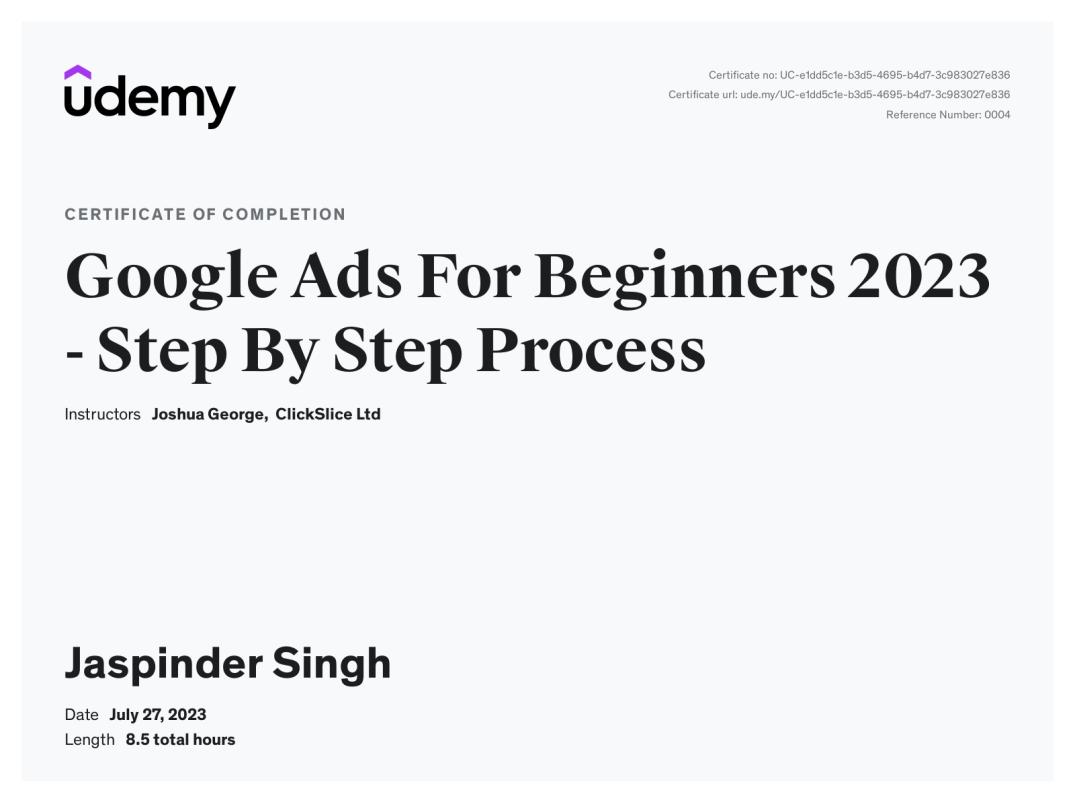 Jaspinder Singh on LinkedIn: Udemy Course Completion Certificate Jaspinder Singh on LinkedIn: Udemy Course Completion Certificate