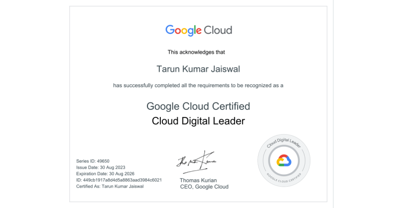 Tarun kumar Jaiswal on LinkedIn: Cloud Digital Leader • Tarun Kumar ... Tarun kumar Jaiswal on LinkedIn: Cloud Digital Leader • Tarun Kumar ...
