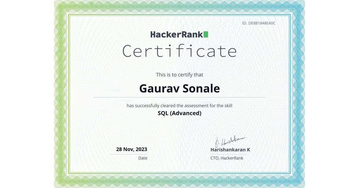 Gaurav Sonale on LinkedIn: HackerRank Skill Certificate Gaurav Sonale on LinkedIn: HackerRank Skill Certificate