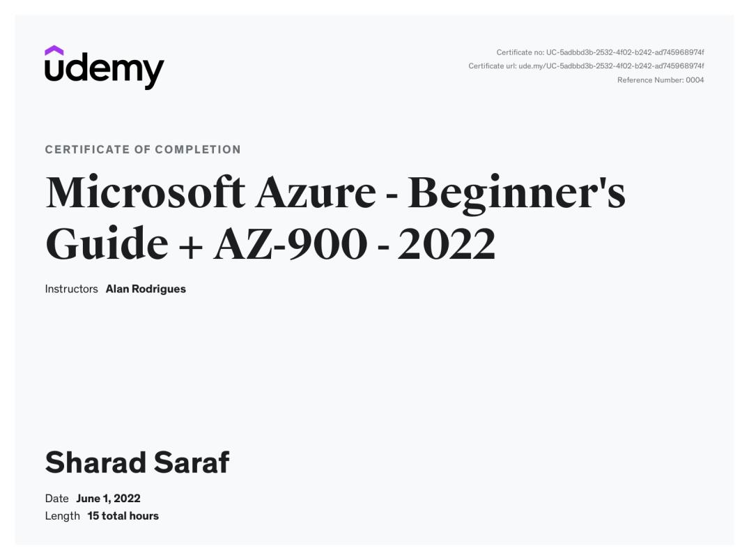 Sharad Saraf on LinkedIn: Udemy Course Completion Certificate Sharad Saraf on LinkedIn: Udemy Course Completion Certificate