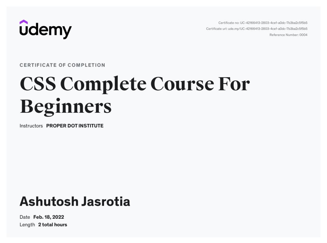 Ashutosh Jasrotia on LinkedIn: Udemy Course Completion Certificate Ashutosh Jasrotia on LinkedIn: Udemy Course Completion Certificate