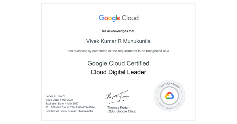 Vivek M on LinkedIn: Cloud Digital Leader • Vivek Kumar R Munukuntla ... Vivek M on LinkedIn: Cloud Digital Leader • Vivek Kumar R Munukuntla ...