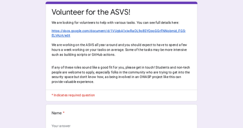 OWASP ASVS on LinkedIn: Volunteer for the ASVS! OWASP ASVS on LinkedIn: Volunteer for the ASVS!