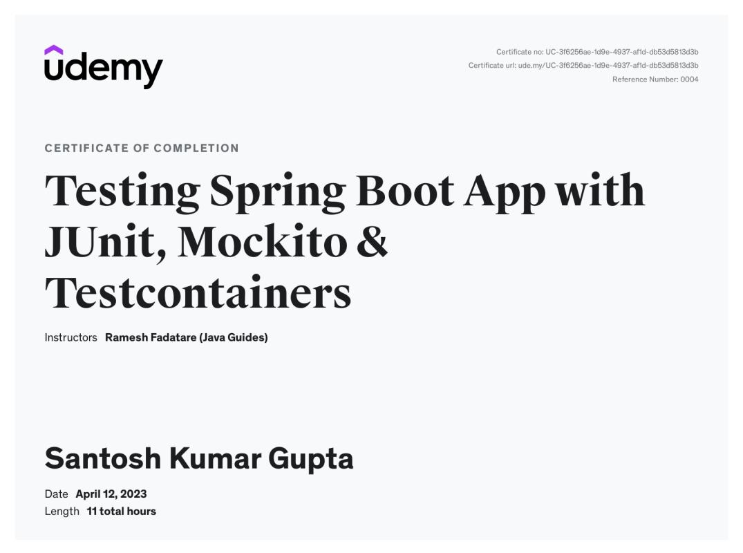Santosh Kumar Gupta on LinkedIn: Udemy Course Completion Certificate Santosh Kumar Gupta on LinkedIn: Udemy Course Completion Certificate