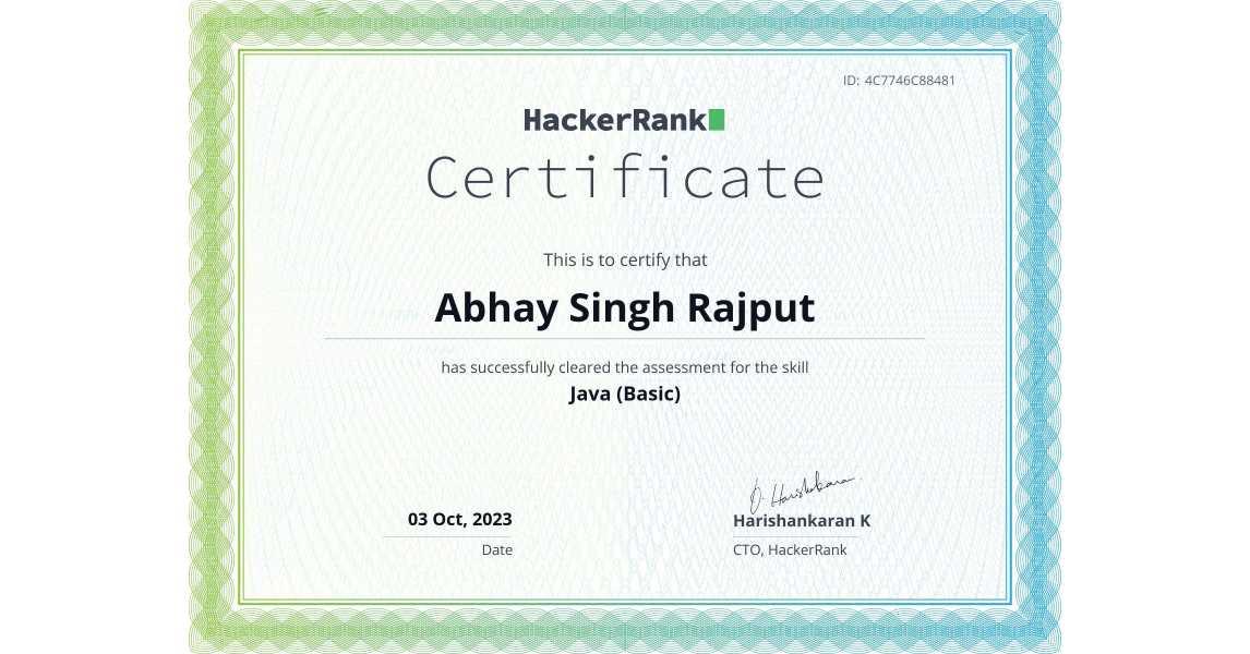 Abhay Singh Rajput on LinkedIn: HackerRank Skill Certificate Abhay Singh Rajput on LinkedIn: HackerRank Skill Certificate