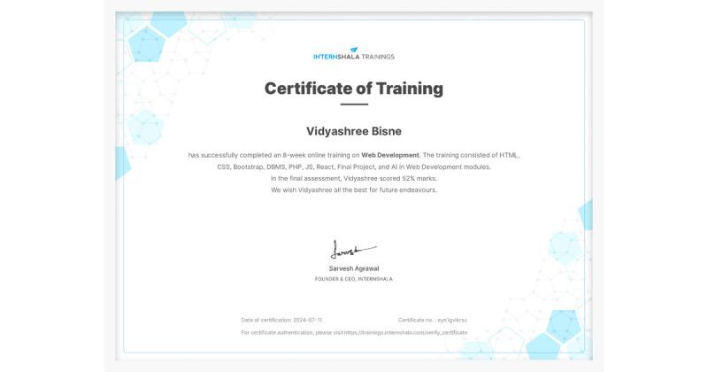 Vidyashree Bisne on LinkedIn: Successfully completed the Web ... Vidyashree Bisne on LinkedIn: Successfully completed the Web ...