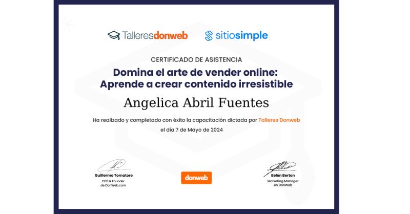 Angelica Abril Fuentes on LinkedIn: ¡Tengo mi certificado del taller ... Angelica Abril Fuentes on LinkedIn: ¡Tengo mi certificado del taller ...