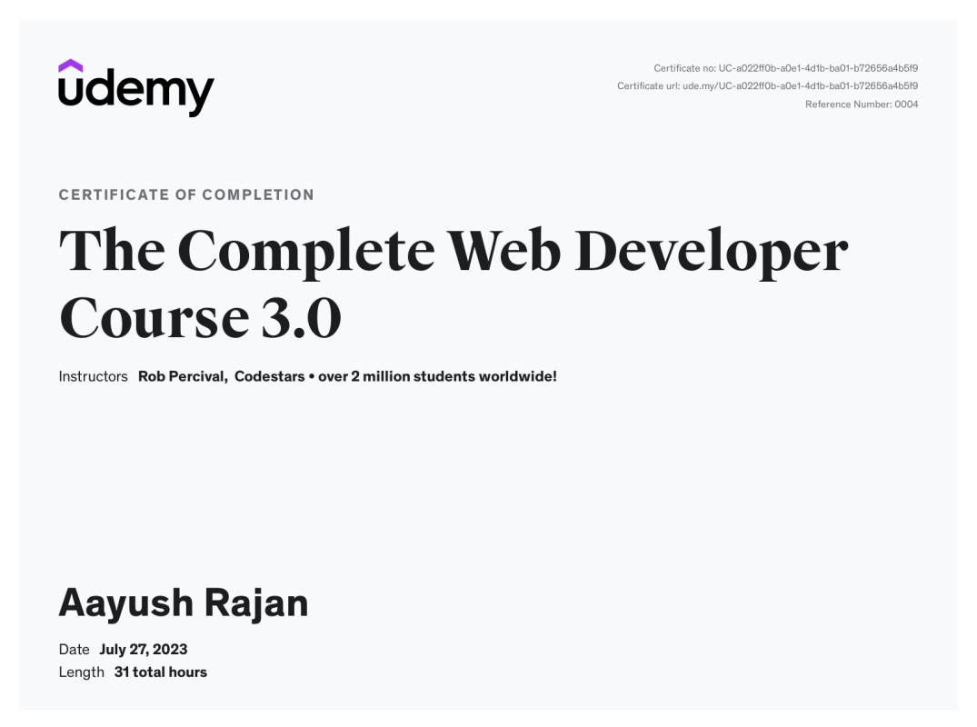 Aayush Rajan on LinkedIn: Udemy Course Completion Certificate Aayush Rajan on LinkedIn: Udemy Course Completion Certificate
