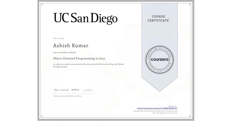 Ashish kumar on LinkedIn: Completion Certificate for Object Oriented ... Ashish kumar on LinkedIn: Completion Certificate for Object Oriented ...