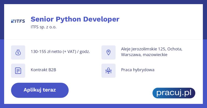 Aleksandra Wysokińska na LinkedIn: Oferta pracy Senior Python Developer ... Aleksandra Wysokińska na LinkedIn: Oferta pracy Senior Python Developer ...