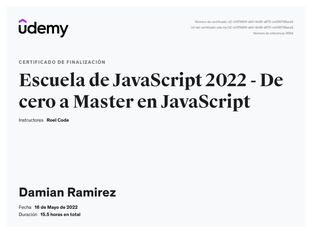 Damian Ramirez on LinkedIn: Udemy Course Completion Certificate Damian Ramirez on LinkedIn: Udemy Course Completion Certificate