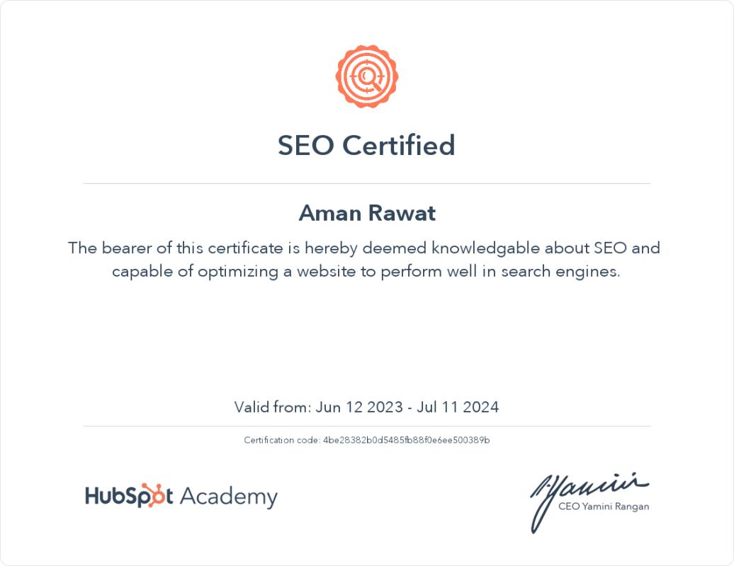 Aman Rawat on LinkedIn: HubSpot Academy SEO Certification Aman Rawat on LinkedIn: HubSpot Academy SEO Certification