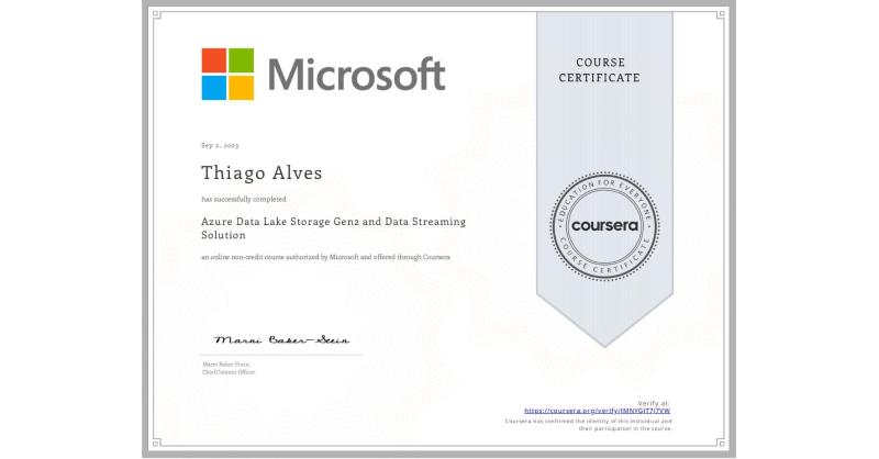 Thiago Alves on LinkedIn: Completion Certificate for Azure Data Lake ... Thiago Alves on LinkedIn: Completion Certificate for Azure Data Lake ...