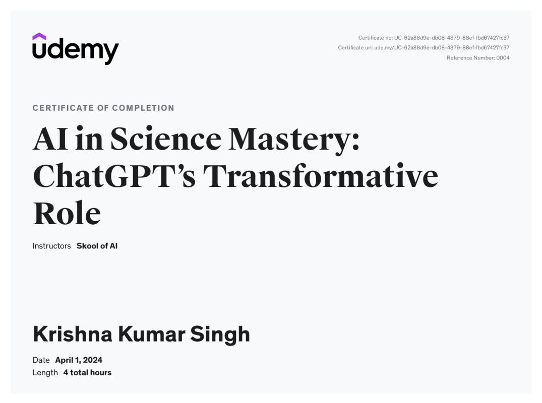 Krishna Kumar Singh on LinkedIn: Udemy Course Completion Certificate Krishna Kumar Singh on LinkedIn: Udemy Course Completion Certificate