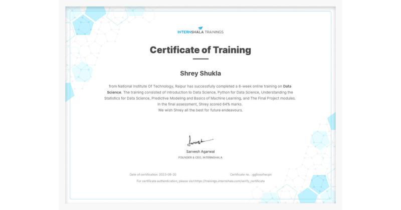 Shrey Shukla on LinkedIn: Successfully completed the Data Science ... Shrey Shukla on LinkedIn: Successfully completed the Data Science ...