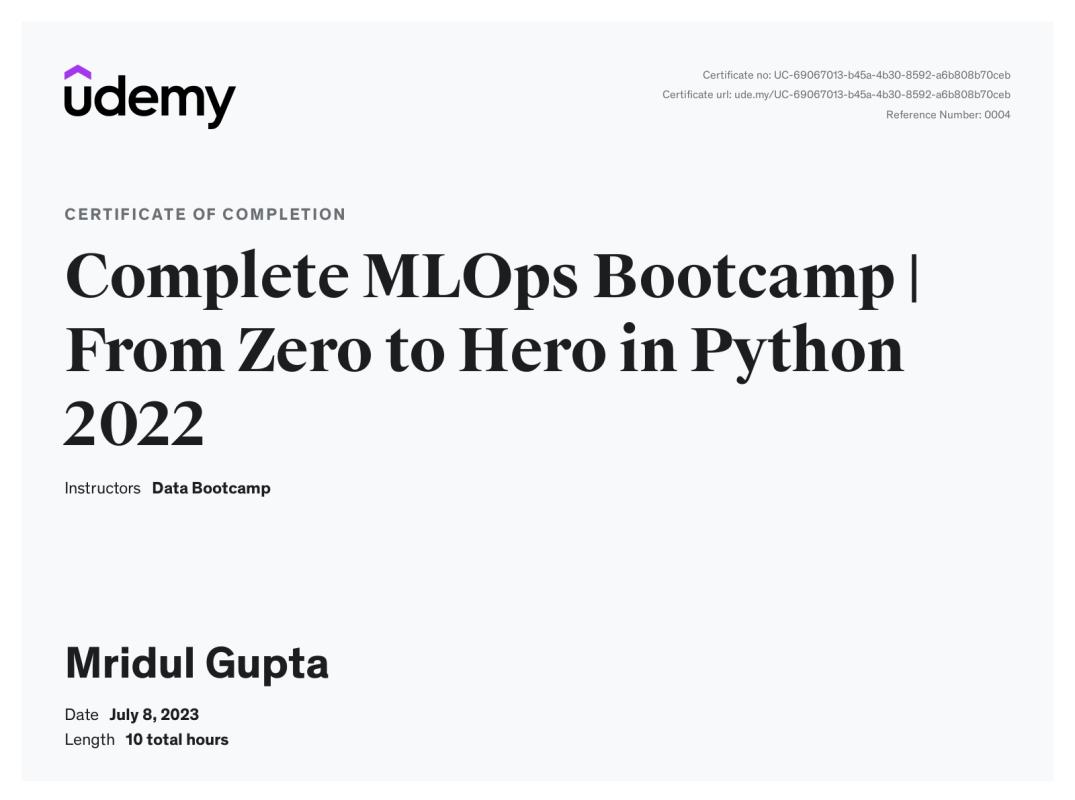Mridul Gupta on LinkedIn: Udemy Course Completion Certificate Mridul Gupta on LinkedIn: Udemy Course Completion Certificate
