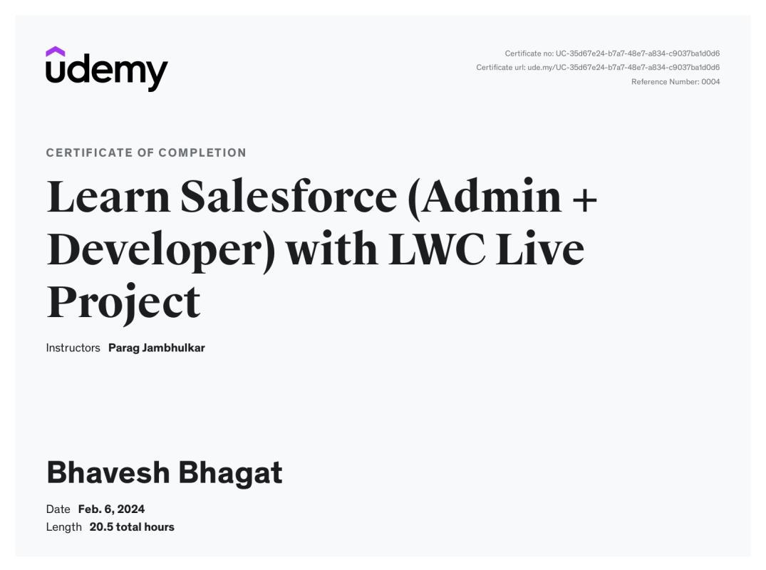 Bhavesh Bhagat on LinkedIn: Udemy Course Completion Certificate Bhavesh Bhagat on LinkedIn: Udemy Course Completion Certificate