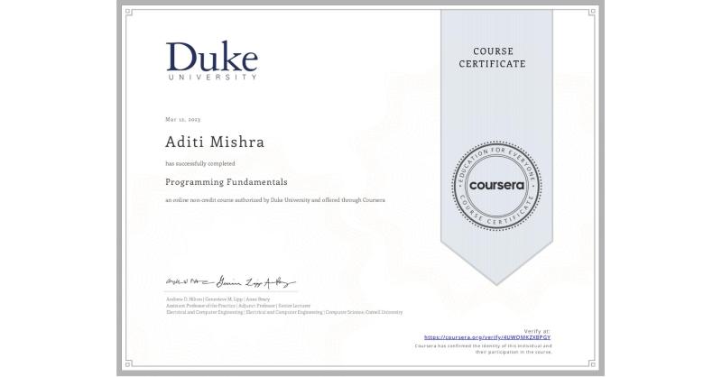 Aditi Mishra on LinkedIn: Completion Certificate for Programming ... Aditi Mishra on LinkedIn: Completion Certificate for Programming ...