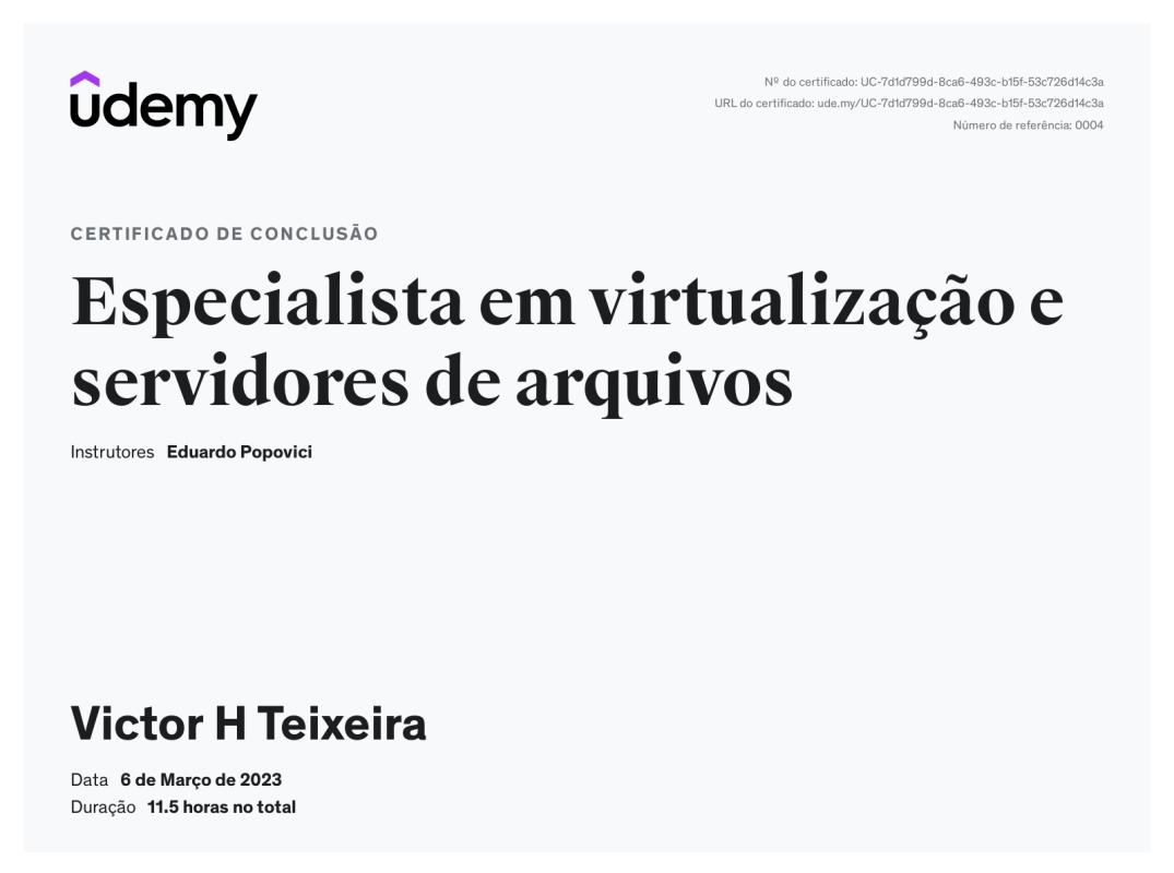 Victor Hugo Teixeira on LinkedIn: Udemy Course Completion Certificate Victor Hugo Teixeira on LinkedIn: Udemy Course Completion Certificate