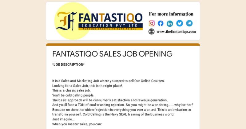 Shubham Choudhary on LinkedIn: FANTASTIQO SALES JOB OPENING Shubham Choudhary on LinkedIn: FANTASTIQO SALES JOB OPENING