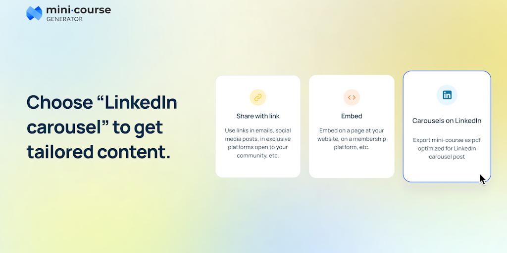 Mini Course Generator LinkedIn‘de: AI-Powered LinkedIn Carousel Creator ... Mini Course Generator LinkedIn‘de: AI-Powered LinkedIn Carousel Creator ...