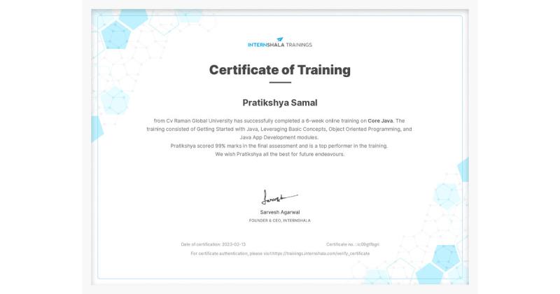 Pratikshya Samal on LinkedIn: Successfully completed the Core Java ... Pratikshya Samal on LinkedIn: Successfully completed the Core Java ...