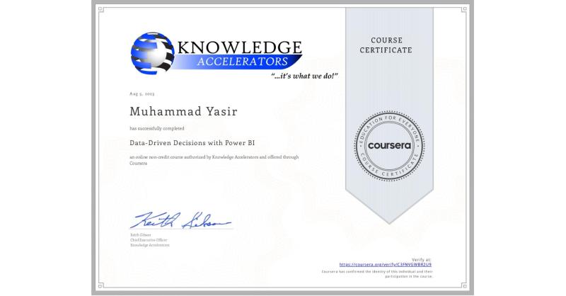 M. Yasir on LinkedIn: Completion Certificate for Data-Driven Decisions ... M. Yasir on LinkedIn: Completion Certificate for Data-Driven Decisions ...