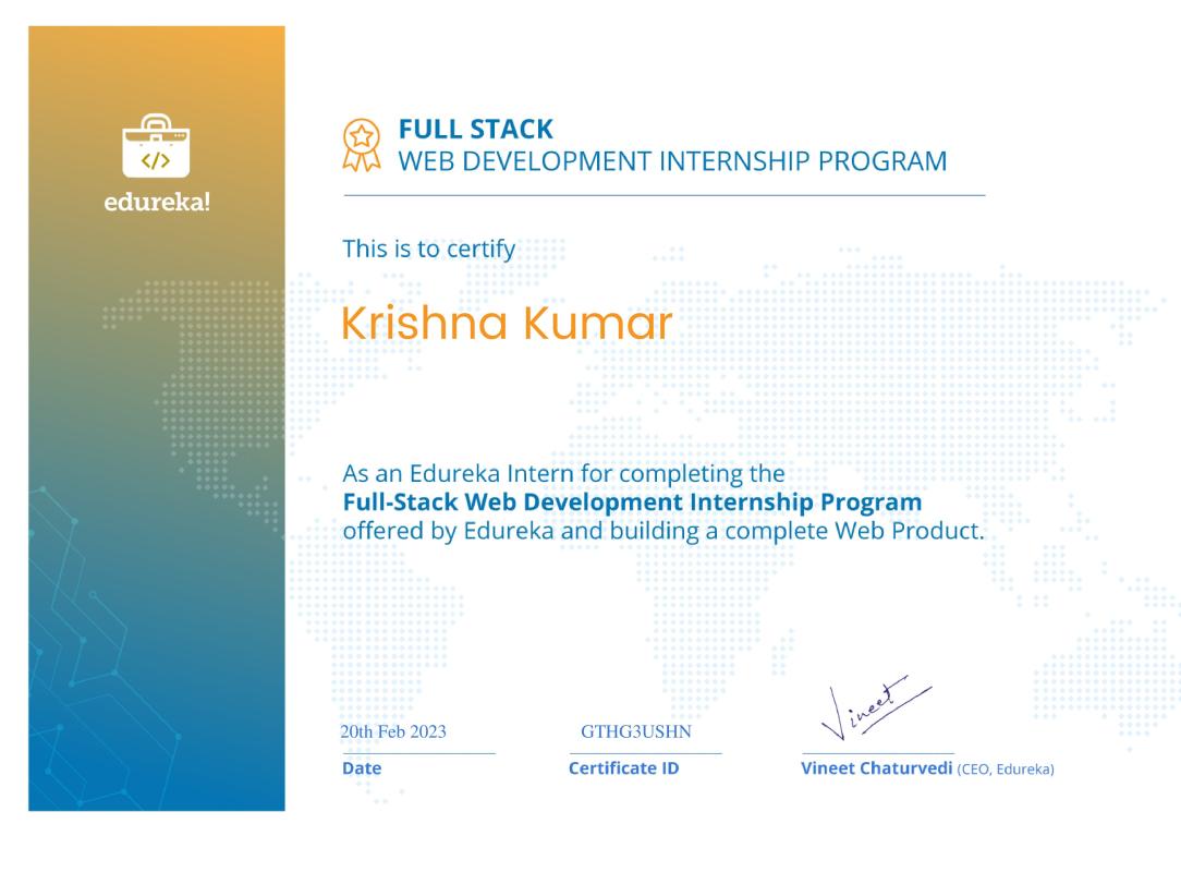 Krishna Kumar on LinkedIn: Check out Krishna's Certificate on Full ... Krishna Kumar on LinkedIn: Check out Krishna's Certificate on Full ...